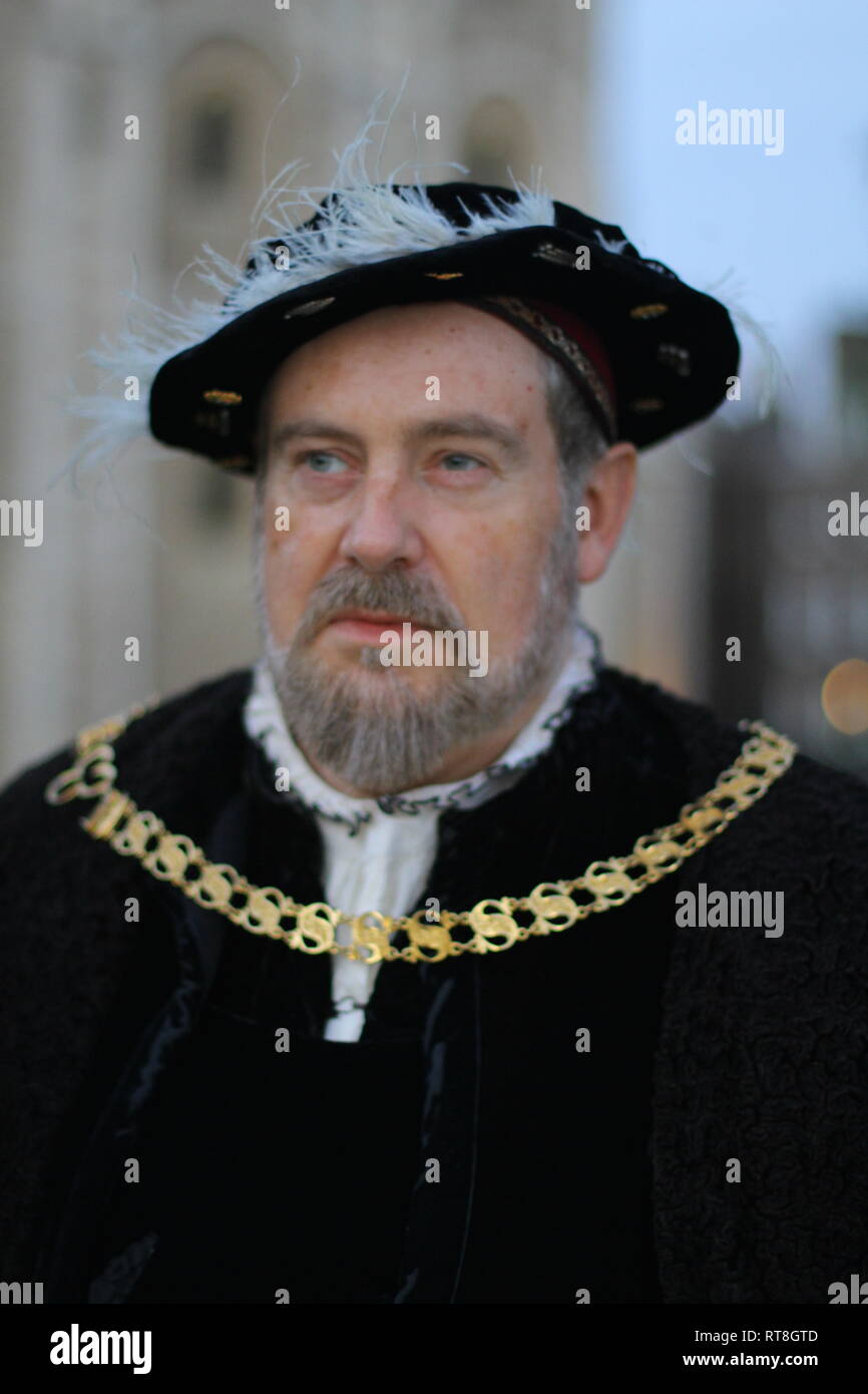 Portrait of a modern day Henry VIII wearing authentic Tudor dress taken ...