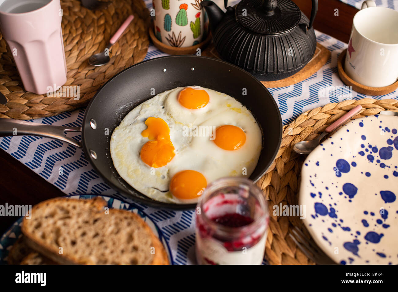 Sunny Side Up eggs breakfast with four eggs, four fried eggs Stock ...
