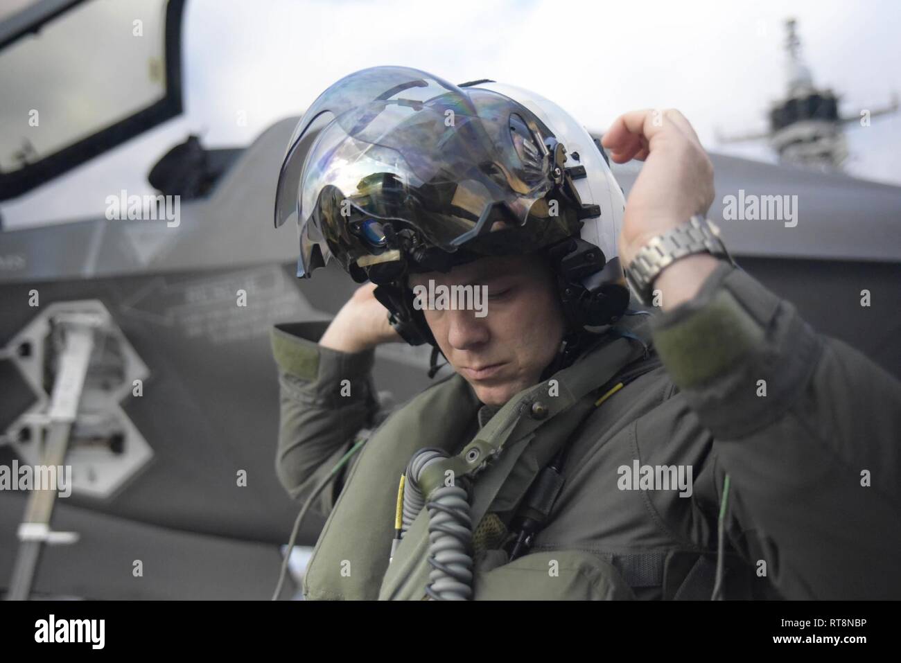 PHILIPPINE SEA (Jan. 29, 2019) - Marine Capt. Robert Reddy prepares to ...
