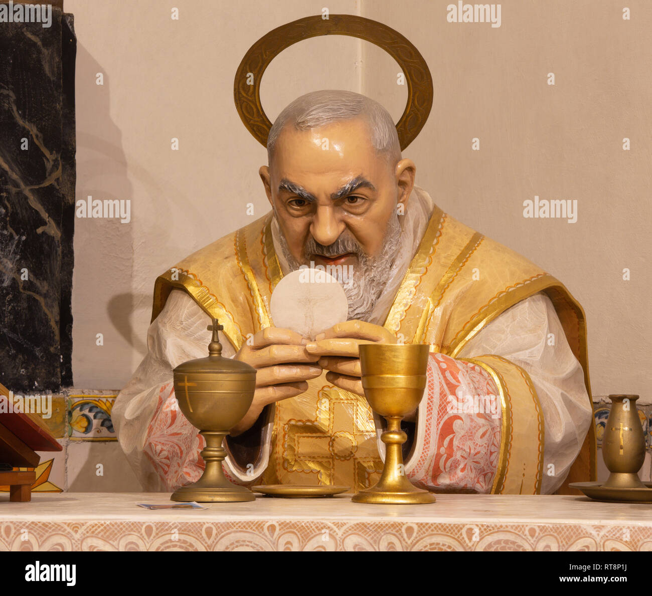 PALMA DE MALLORCA, SPAIN - JANUARY 29, 2019: The carved polychrome ...