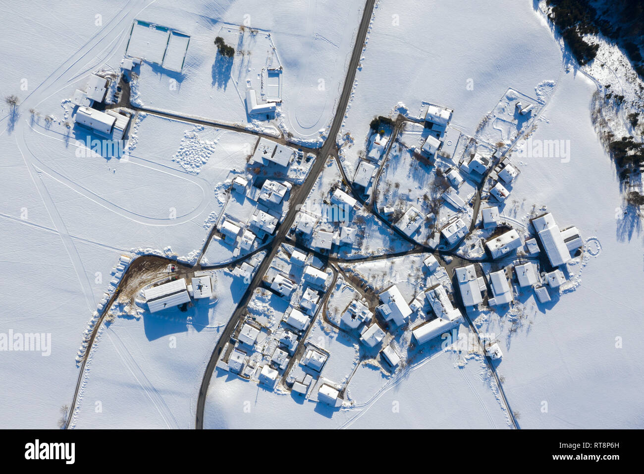 Aerial View of Austrian Village Covered by Snow in Winter Morning Stock ...