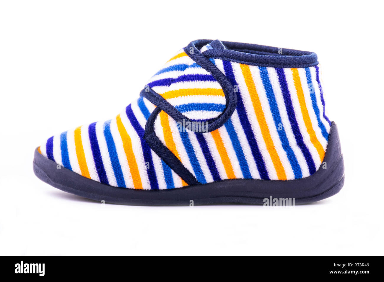 Childrens soft home slippers isolated on white velcro - Side view of ...