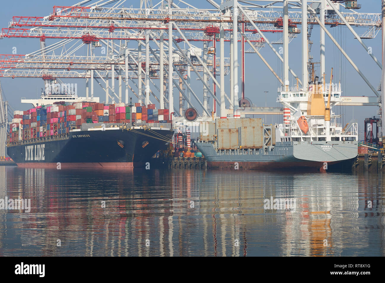 The Small Container Ship, MAIKE D, Front And The Larger Container Ship ...