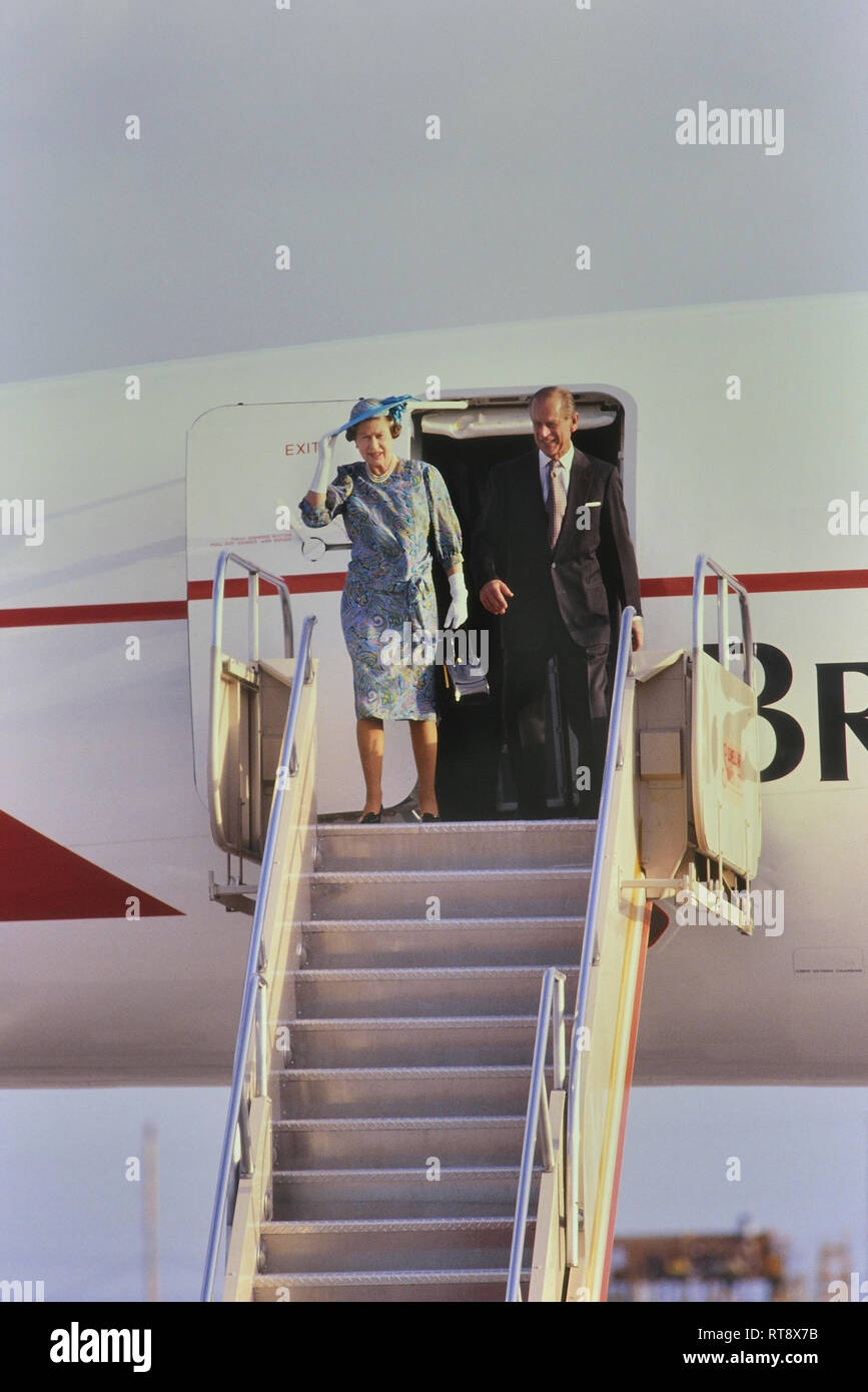 Queen Elizabeth II and The Duke of Edinburgh arrival at Grantley Adams ...