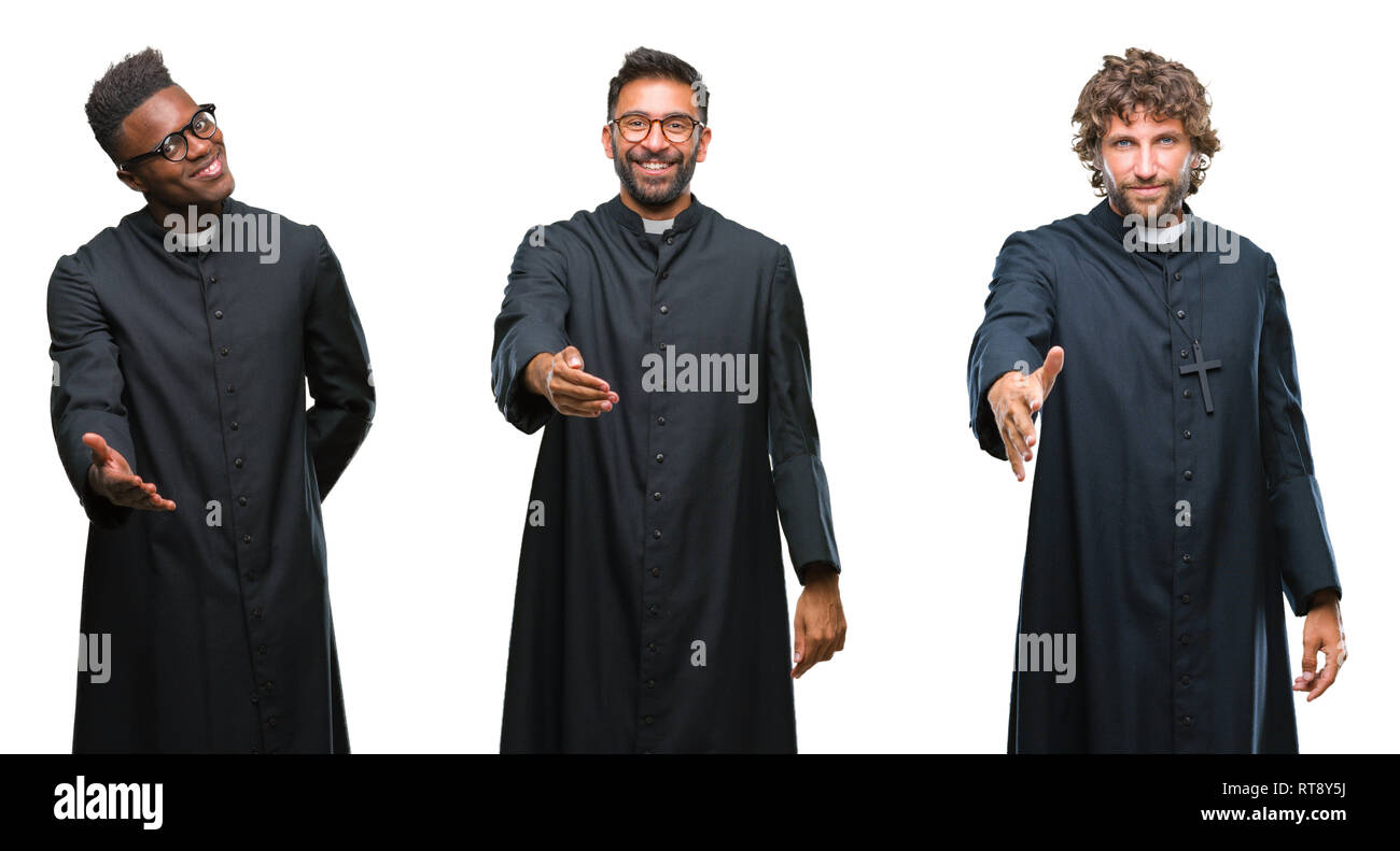 Collage of christian priest men over isolated background smiling ...