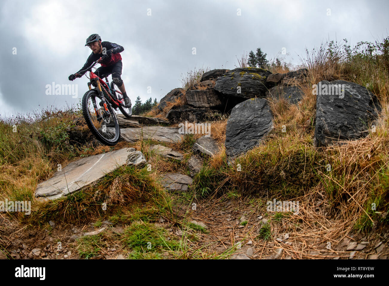 A man rides a mountain bike on a trail at Glyncorrwg in Neath Port ...