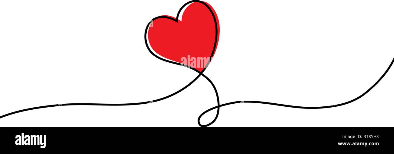 Continuous one line drawing of red heart isolated on white background ...