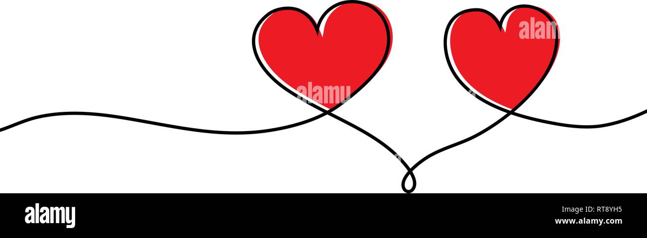 Continuous one line drawing of red heart isolated on white background ...