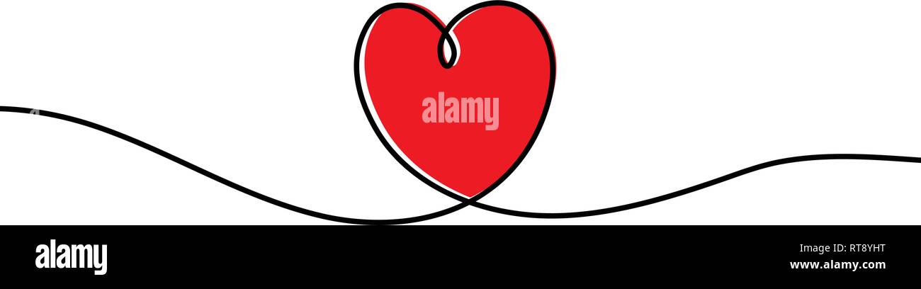 Continuous one line drawing of red heart isolated on white background ...