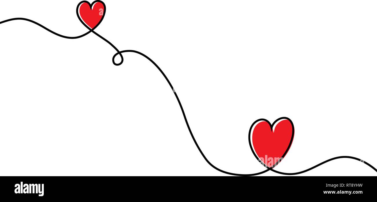 Continuous one line drawing of red heart isolated on white background ...