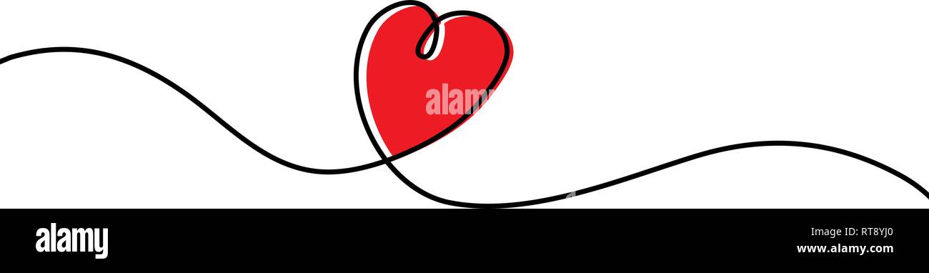 Continuous one line drawing of red heart isolated on white background ...