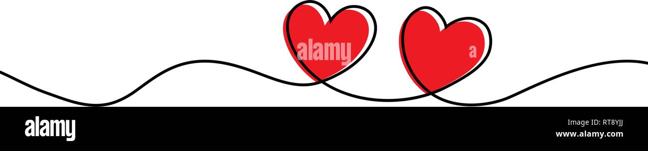 Continuous one line drawing of red heart isolated on white background ...