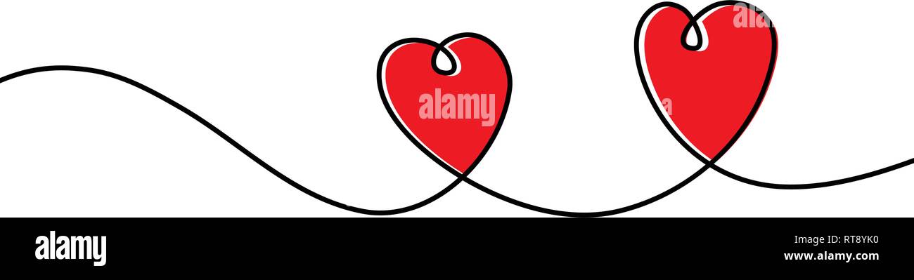 Continuous one line drawing of red heart isolated on white background ...