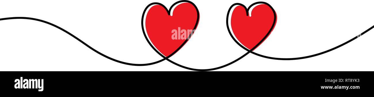 Continuous one line drawing of red heart isolated on white background ...