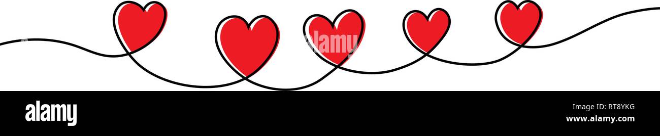 Continuous one line drawing of red heart isolated on white background ...
