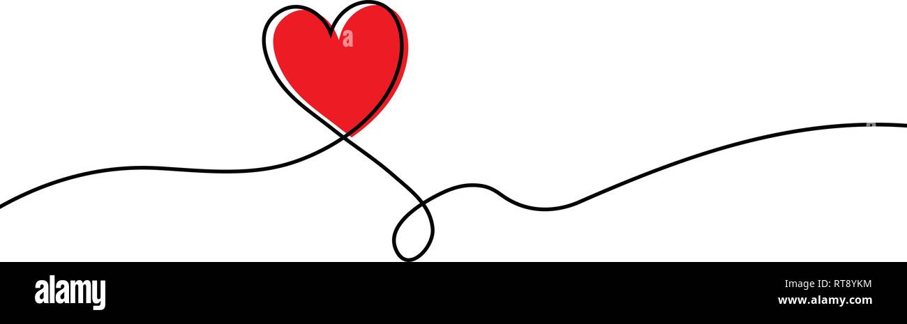Continuous one line drawing of red heart isolated on white background ...