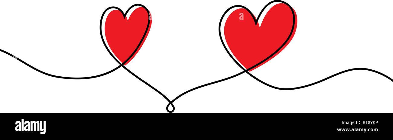 Continuous one line drawing of red heart isolated on white background ...