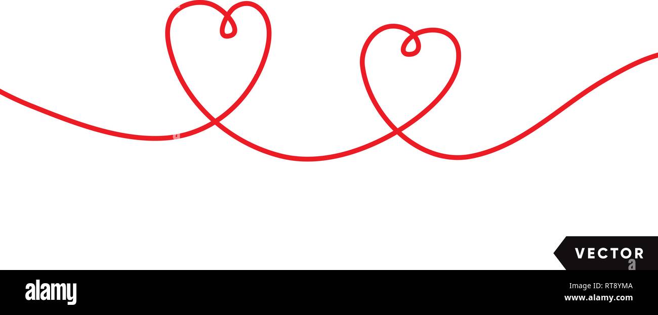 Continuous one line drawing of red heart isolated on white background ...