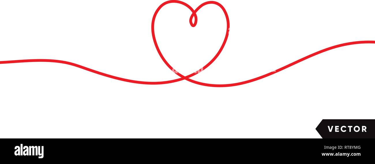 Continuous one line drawing of red heart isolated on white background ...