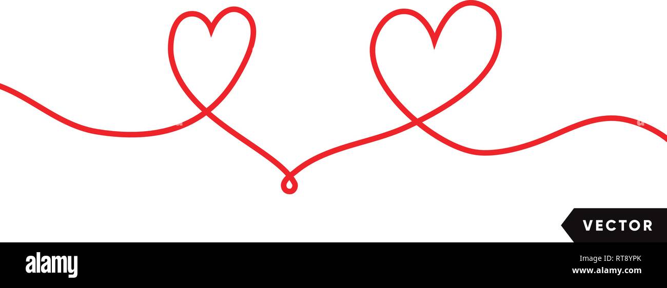Continuous one line drawing of red heart isolated on white background ...