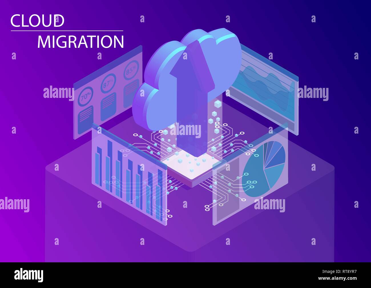 Cloud migration concept. 3d isometric vector illustration with floating ...