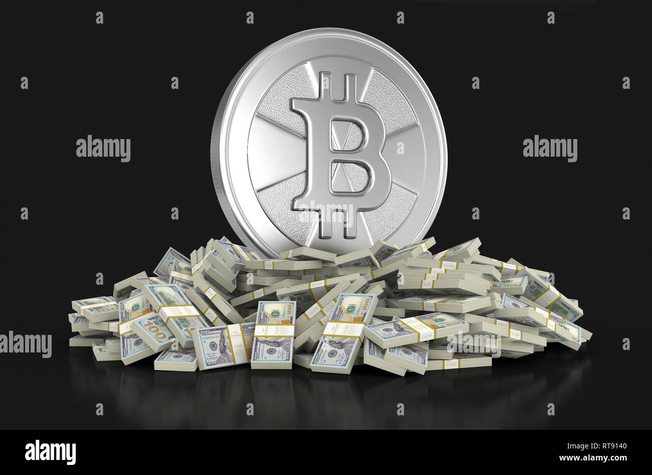 Pile of Dollars and Bitcoin. Image with clipping path Stock Photo - Alamy