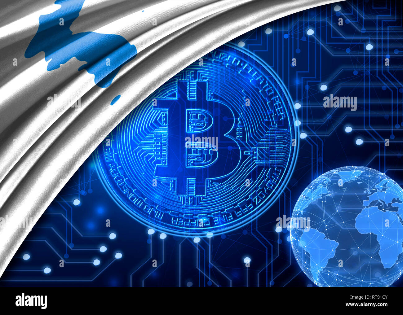 Flag of Korean Unification is shown against the background of crypto ...