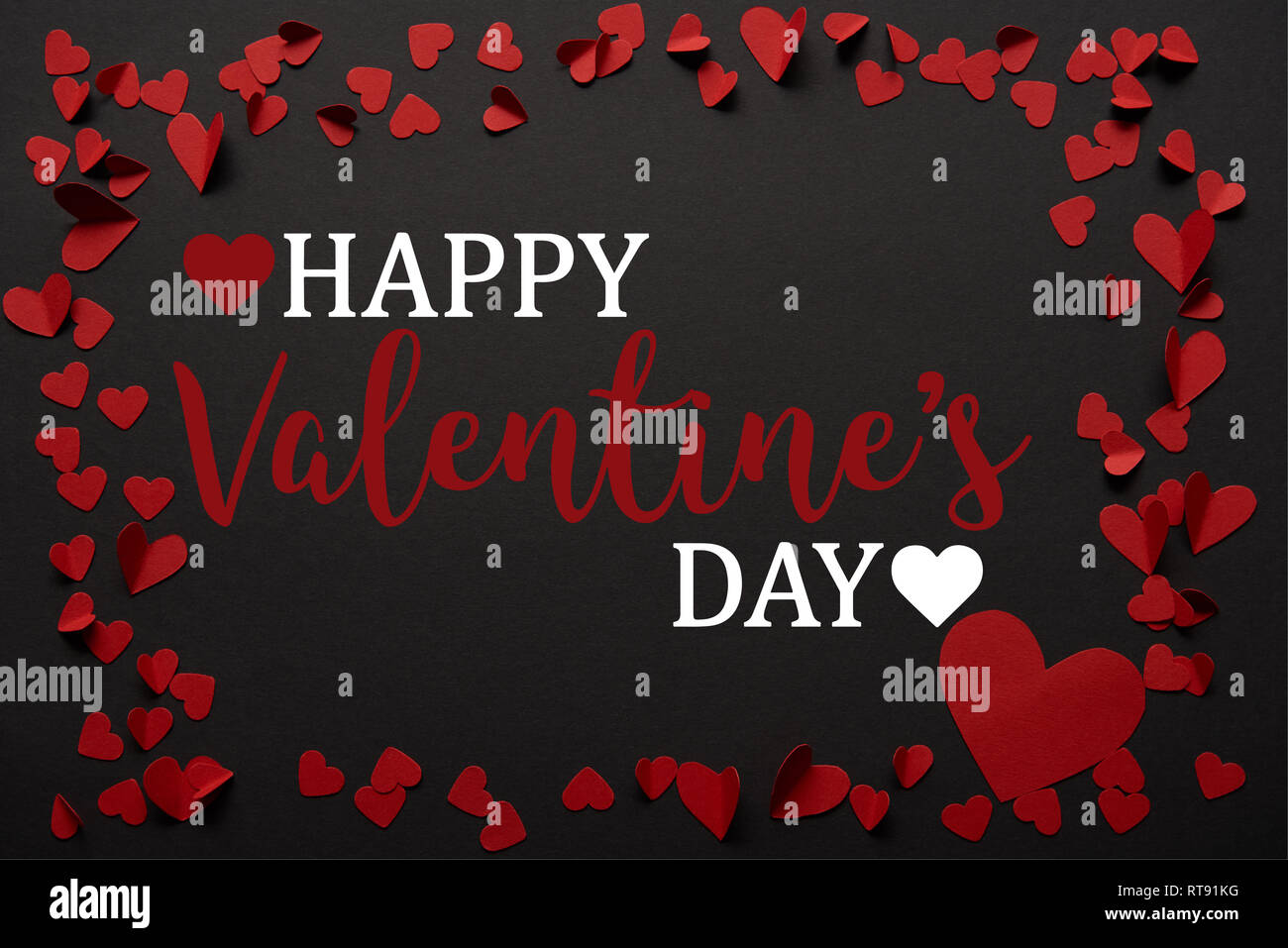 black background with "Happy valentines day" lettering and paper cut ...