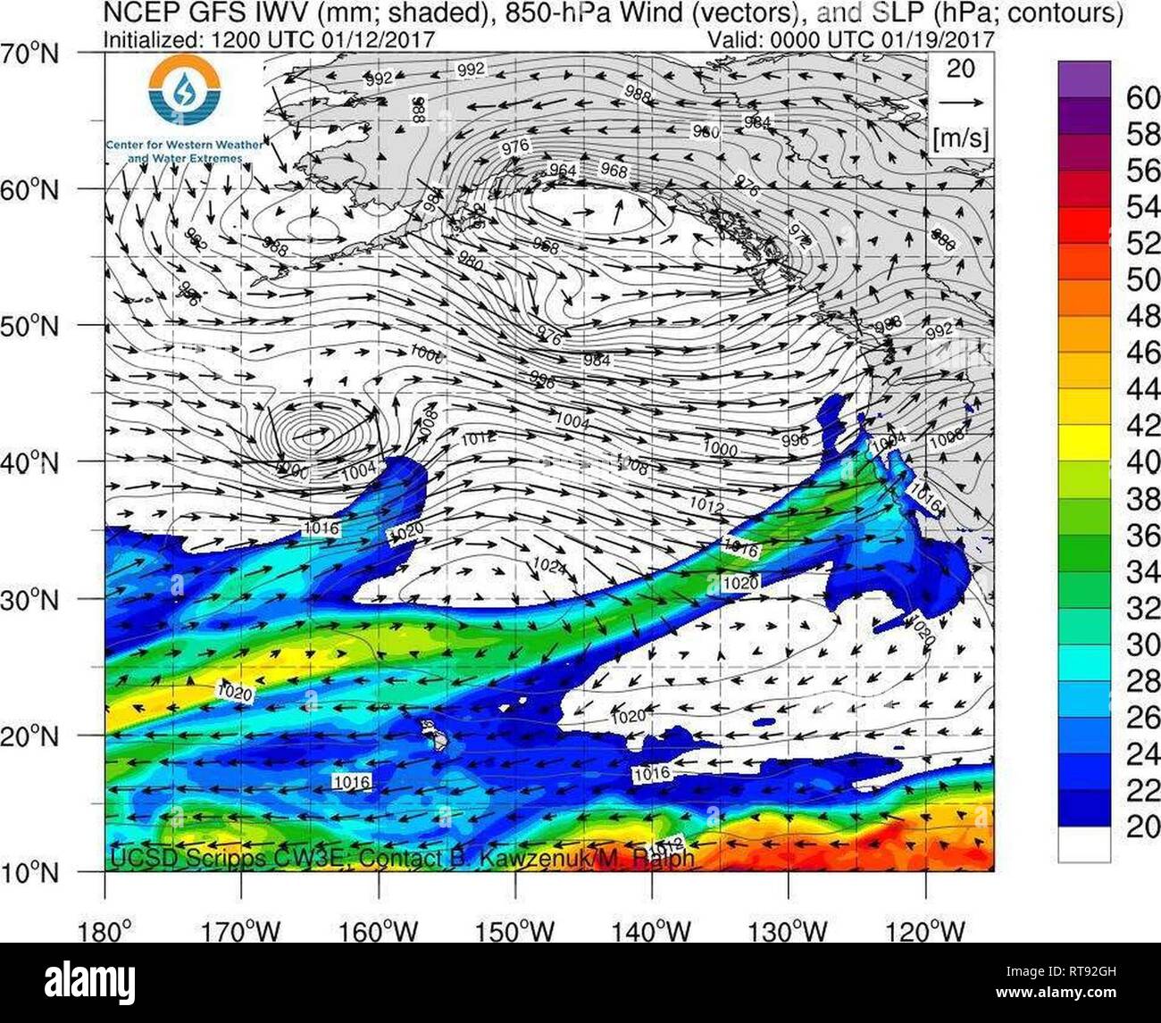A storm approaching the west coast is shown using a forecast product ...