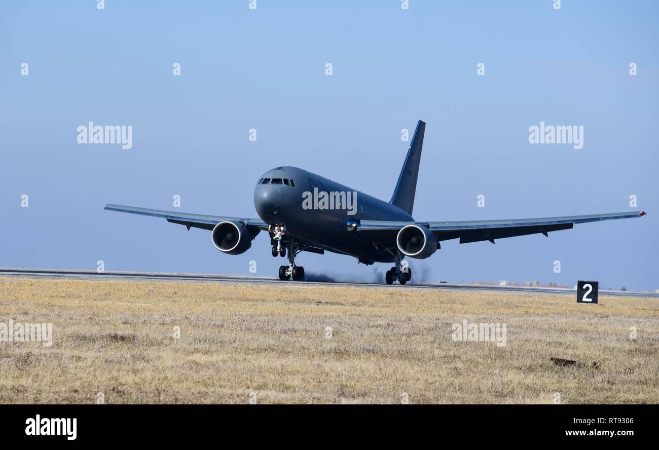 A KC-46A Pegasus lands Jan. 25, 2019, at McConnell Air Force Base, Kan ...