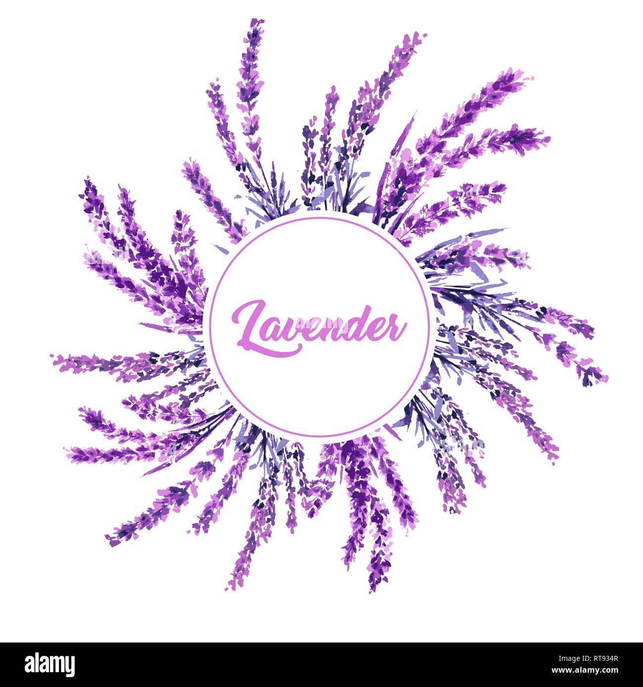 Lavender flower round twig watercolor illustration. Circle lavender ...