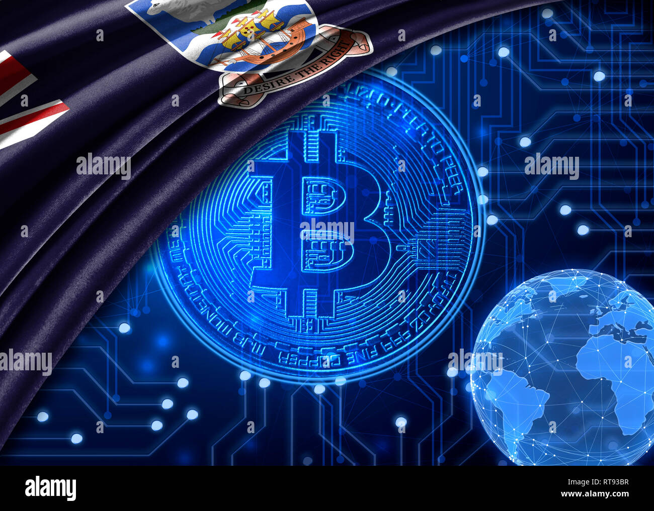 Flag of Falkland Islands is shown against the background of crypto ...