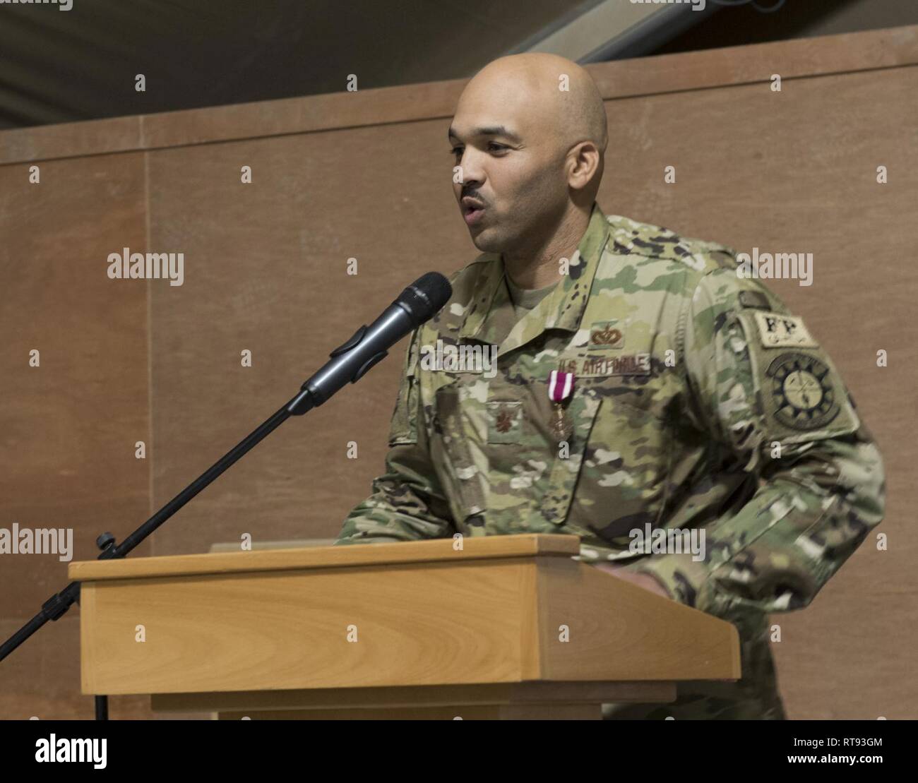 Maj. Shane Patty, outgoing commanding of the 407th Expeditionary Civil ...