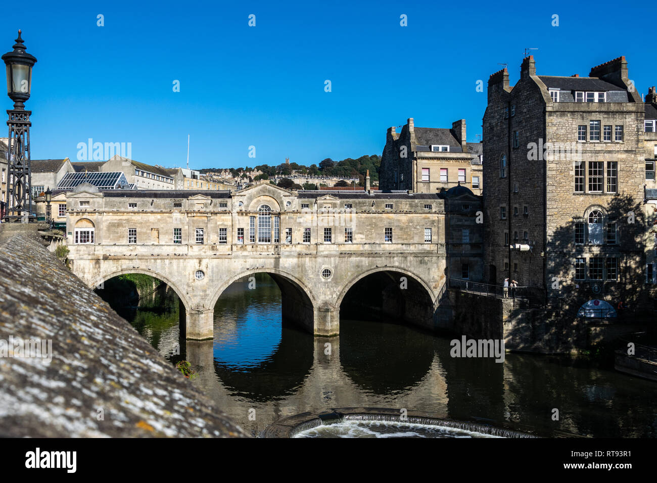 A view of Pulteney Bridge across the River Avon in Bath, designed by ...
