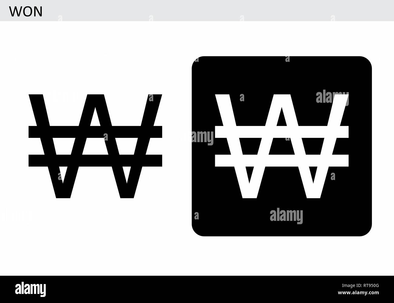 South Korean Won currency symbol. Black and white illustration Stock ...
