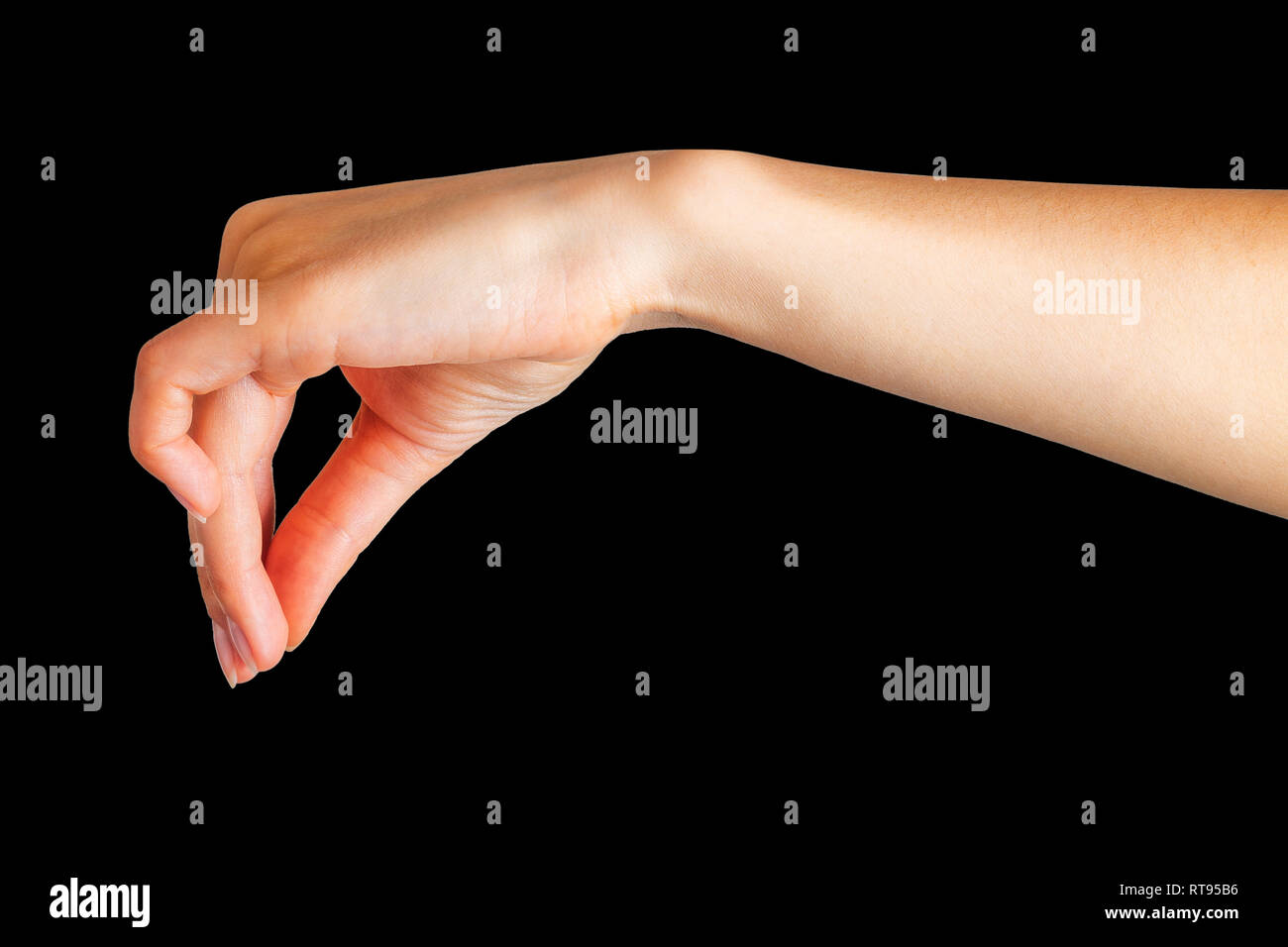 Woman hand showing picking up pose or holding something with two ...