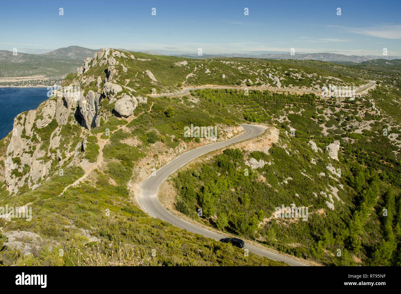 car going along route of cretes, cassis, provence, france Stock Photo ...
