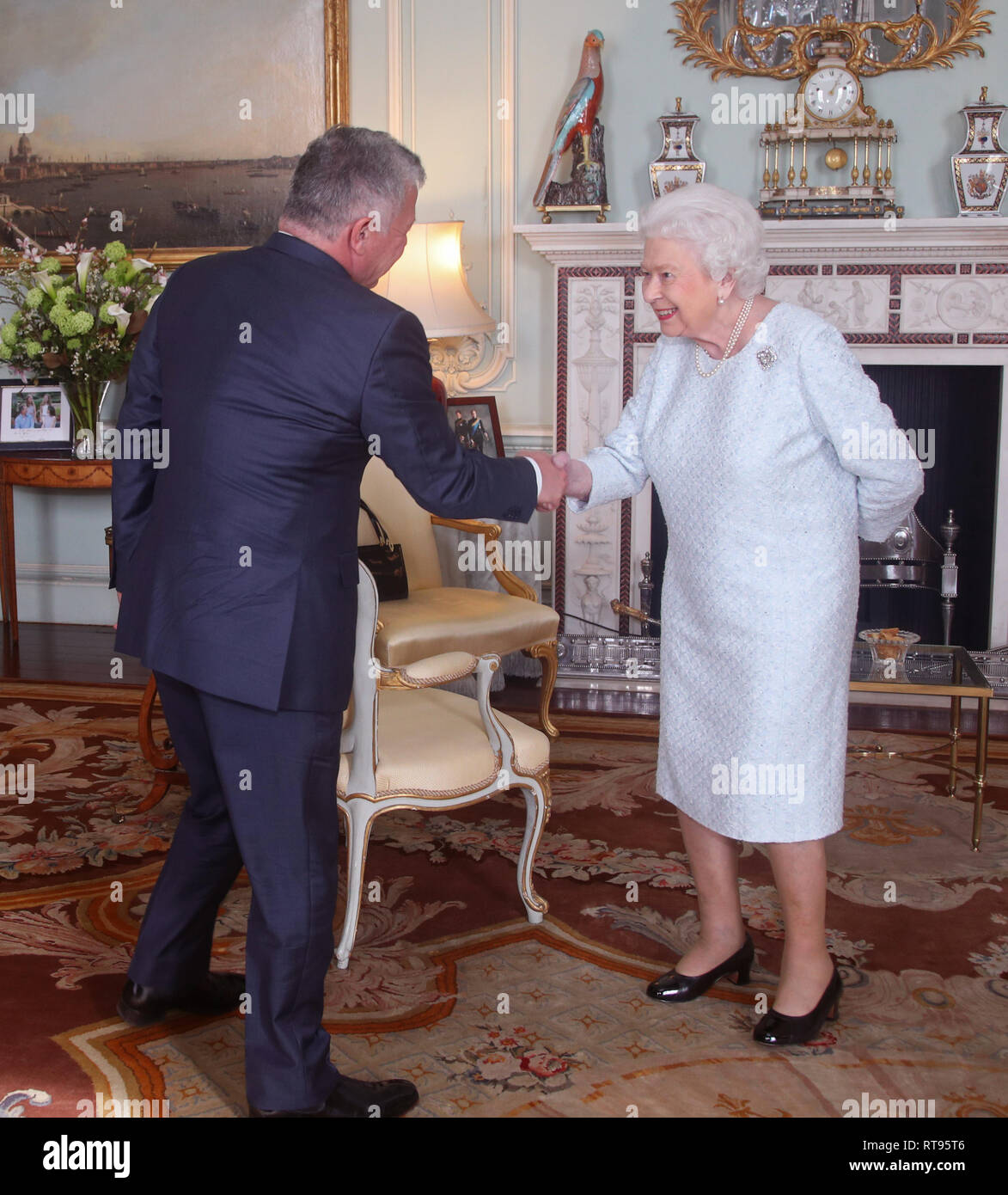 Queen Elizabeth II greets King Abdullah II of Jordan, during a private ...