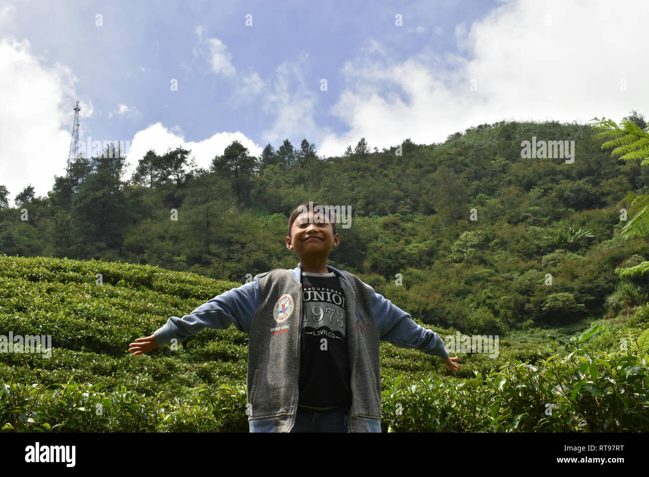 People with natural scenery from the hill Stock Photo - Alamy