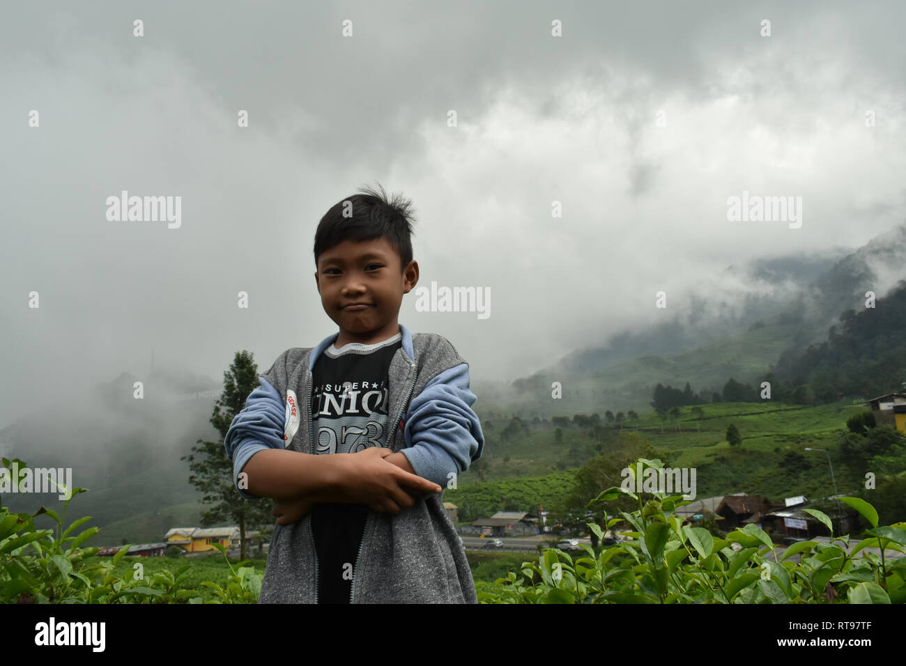 People with natural scenery from the hill Stock Photo - Alamy
