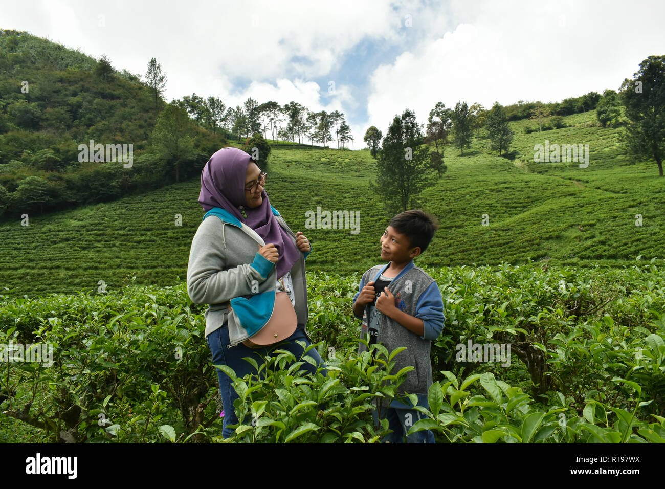 People with natural scenery from the hill Stock Photo - Alamy