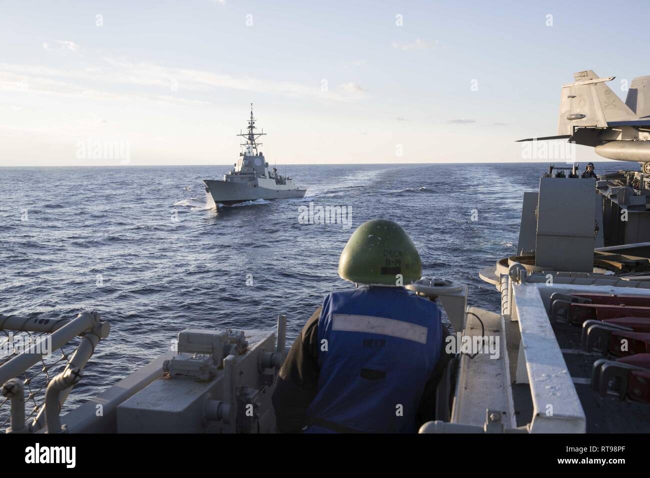 ATLANTIC OCEAN (Jan. 29, 2019) Seaman Ryan Farley watches as the Álvaro ...
