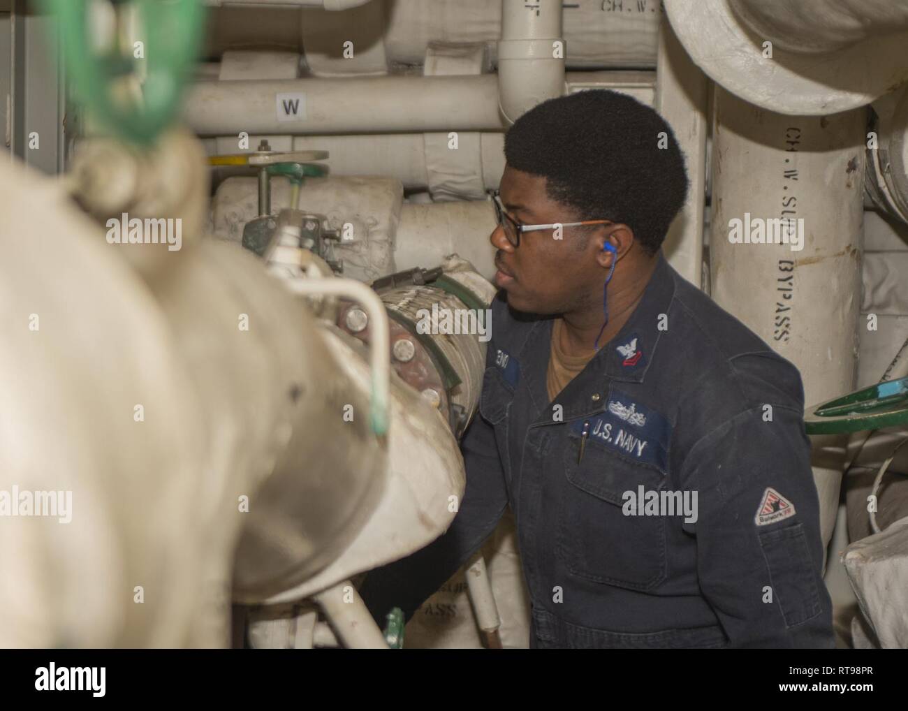 ATLANTIC OCEAN (Jan. 29, 2019) Engineman 2nd Class Mike Kenol, from ...