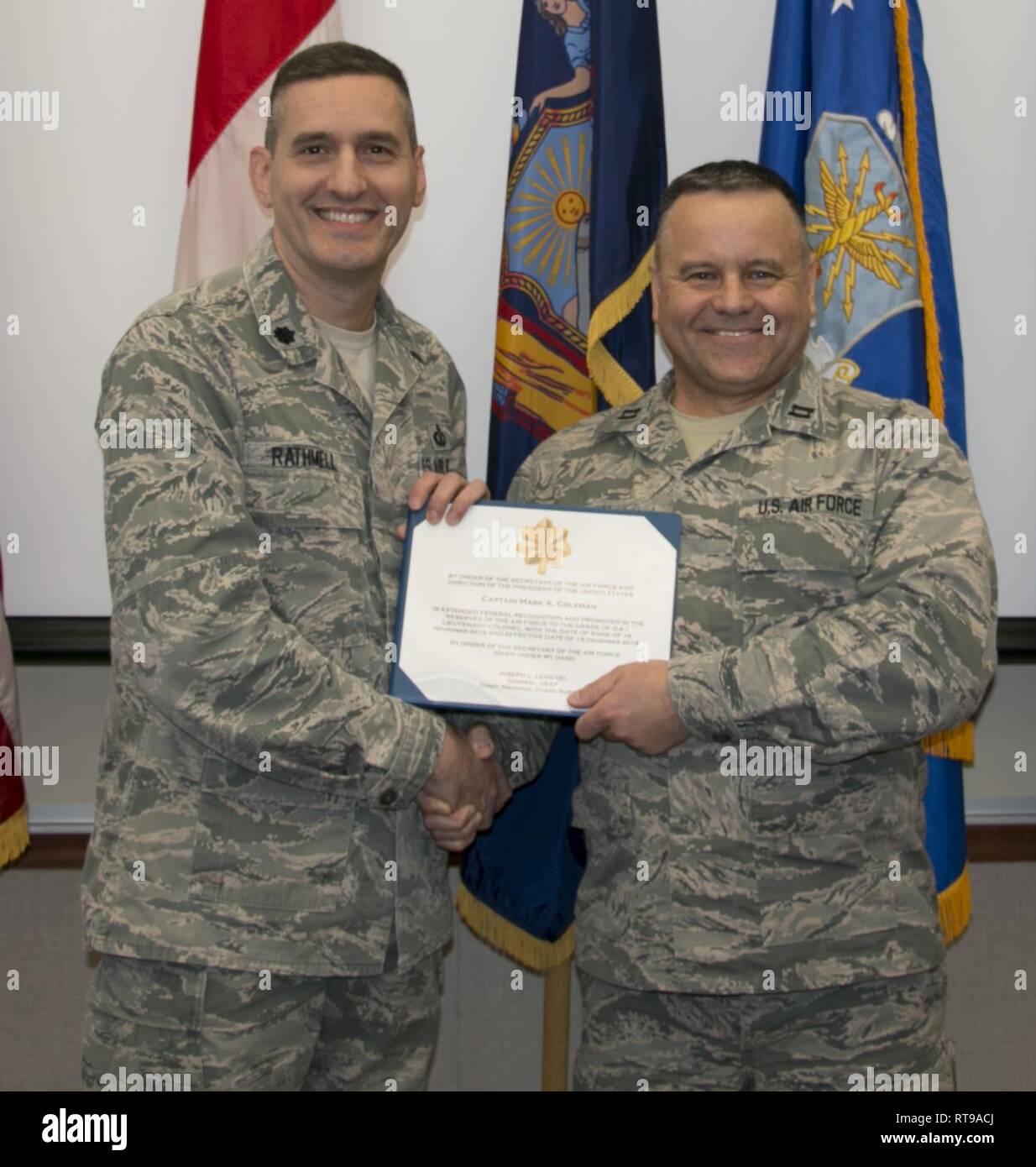 Maj. Mark Coleman, right, was promoted on Jan. 30 during a ceremony at ...