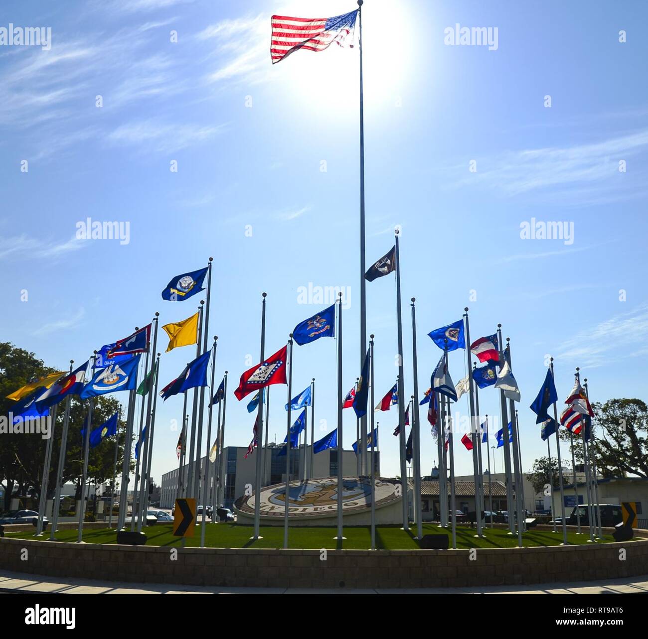 NAVAL BASE SAN DIEGO (Jan. 30 2018) The Ensign and surrounding pennants ...