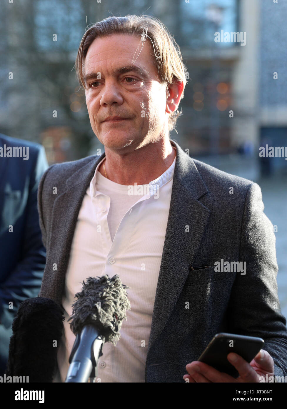 Actor john michie speaking outside winchester crown court hi-res stock ...