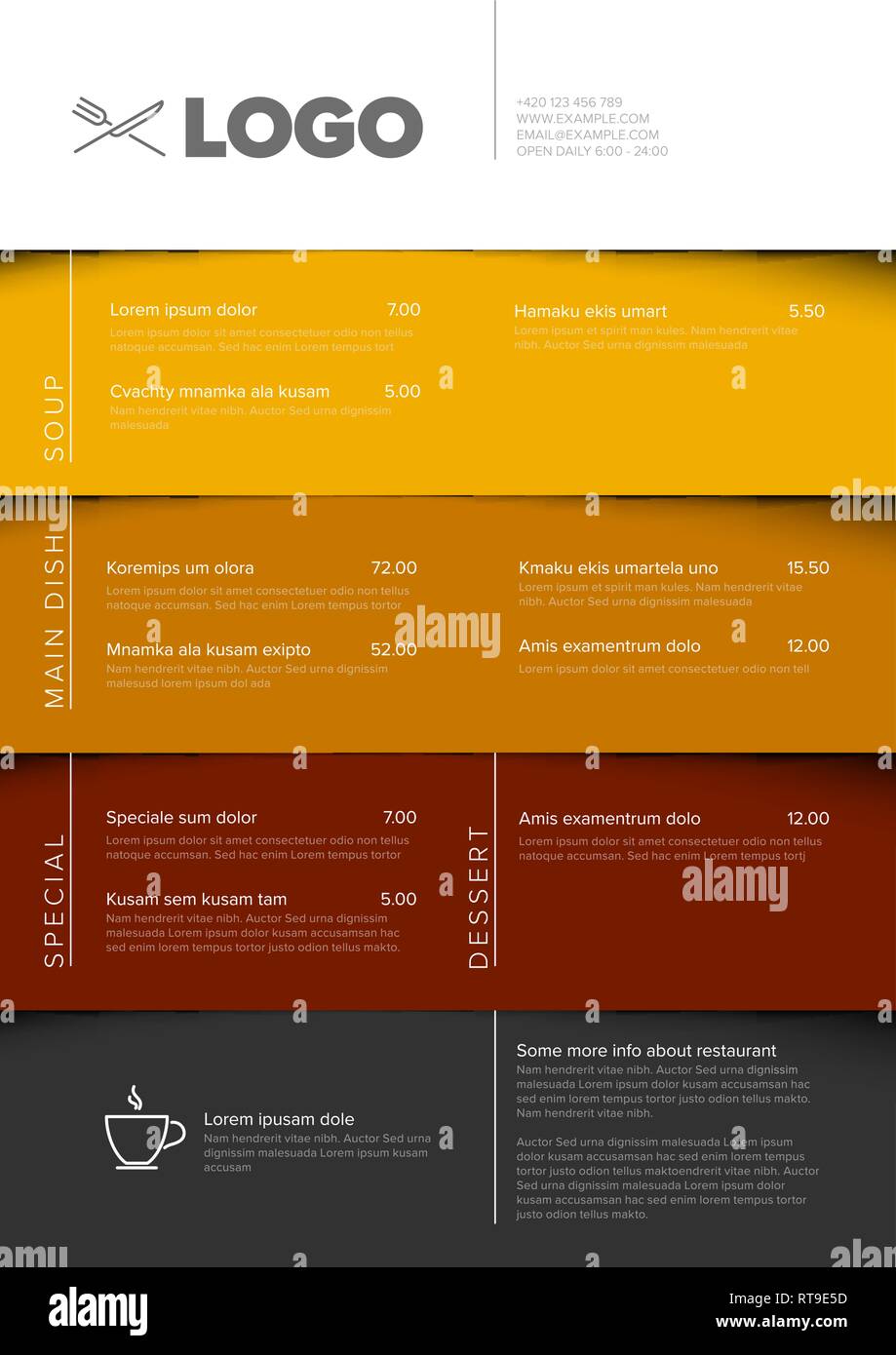 Modern dark minimalistic restaurant menu template with colorful meals ...