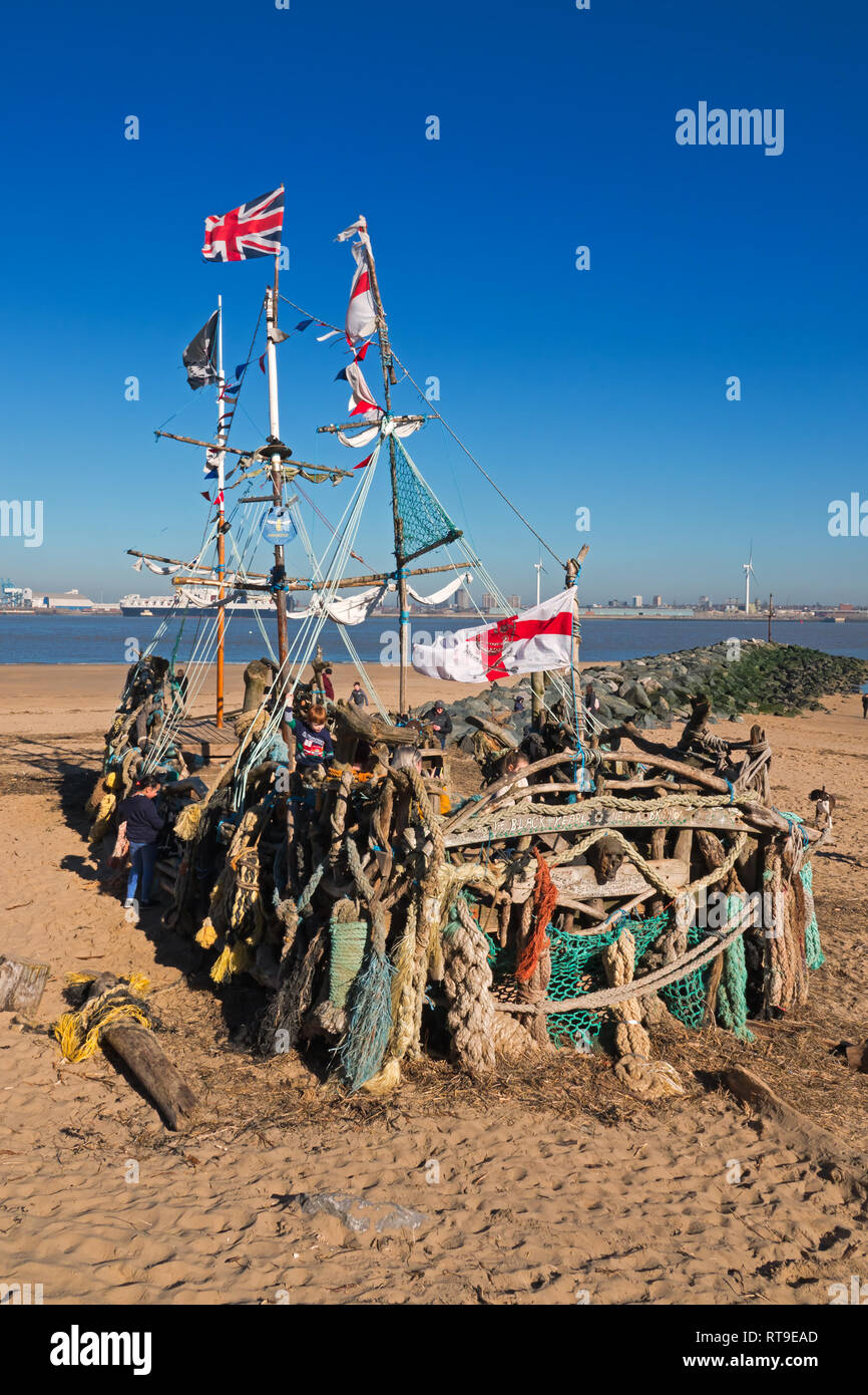 Children play on The Black Pearl Pirate Ship, a community art ...