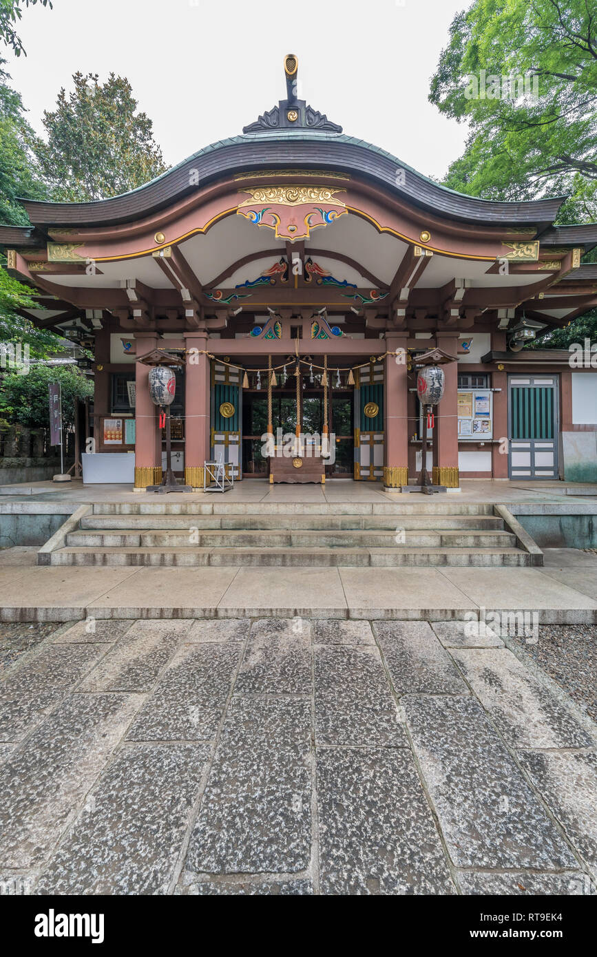 Front view of Haiden (Worship hall) of Kitazawa Hachiman Jinja. Located ...