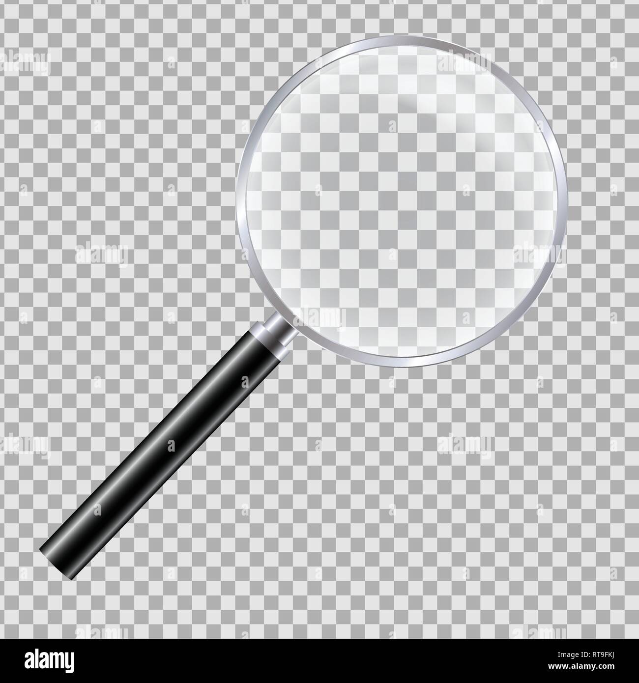 Realistic illustration of magnifying glass with reflection and black ...